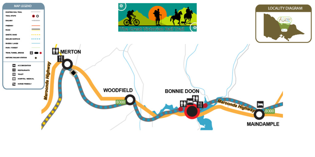 Merton to Bonnie Doon map - The Great Victorian Rail Trails of Victoria
